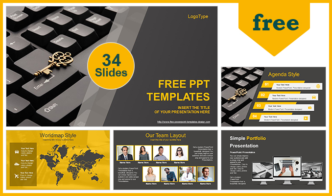 Computer Golden Key PowerPoint Template - Powerpoint and google slides ...