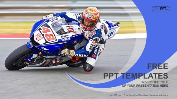 Motorcycle racing into a fast corner on track PowerPoint Templates ...