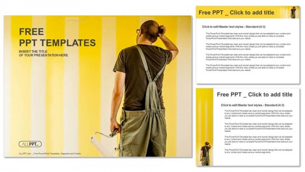 Painter man with a paint roller on the wall PowerPoint Templates ...