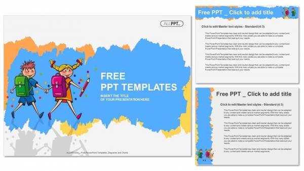 School children students little boy and girl kids PowerPoint Templates ...