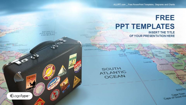 Suitcase On Globe Map-Business PPT Templates - Powerpoint and google ...