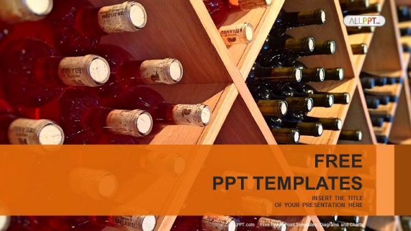 Wine bottles stacked on wooden racks PowerPoint Templates - Powerpoint ...
